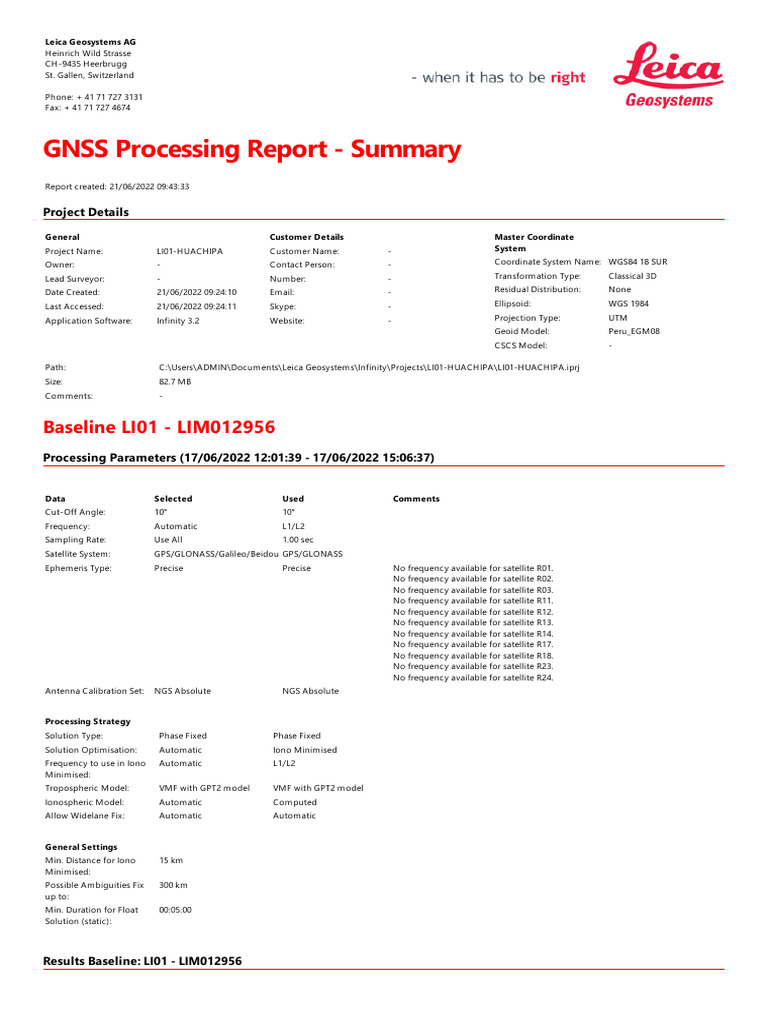 LI01-HUACHIPA GNSS Processing Report - Summary | PDF | Global Positioning System | Metrology