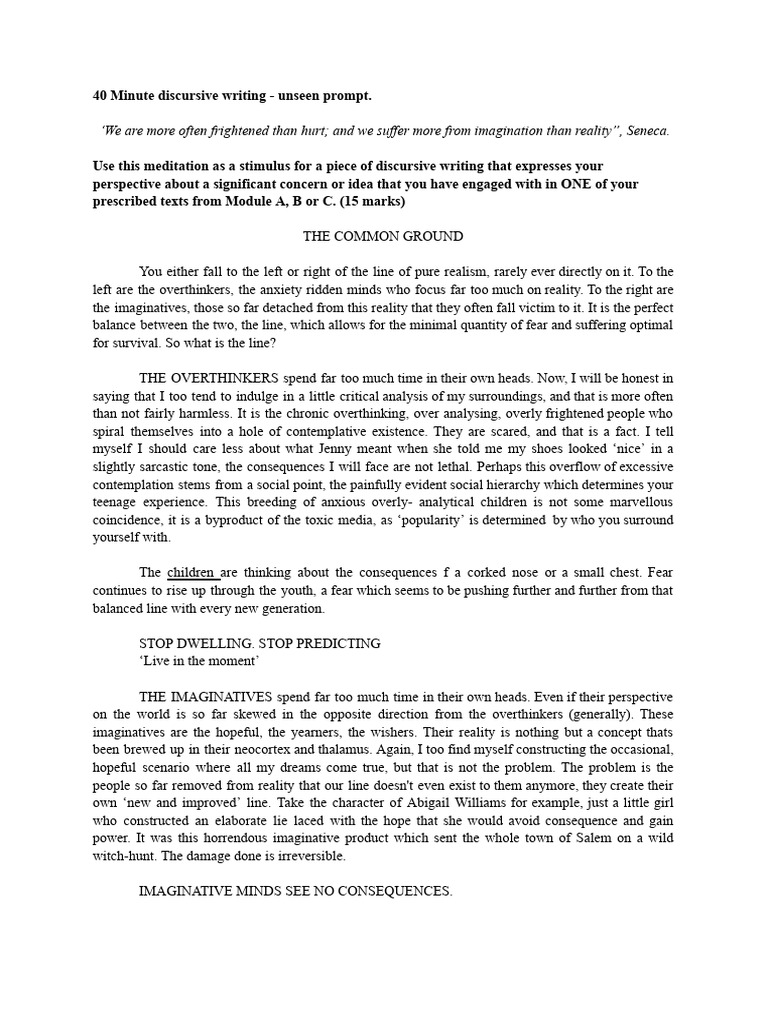 40 Minute Discursive Writing - Unseen Prompt | PDF