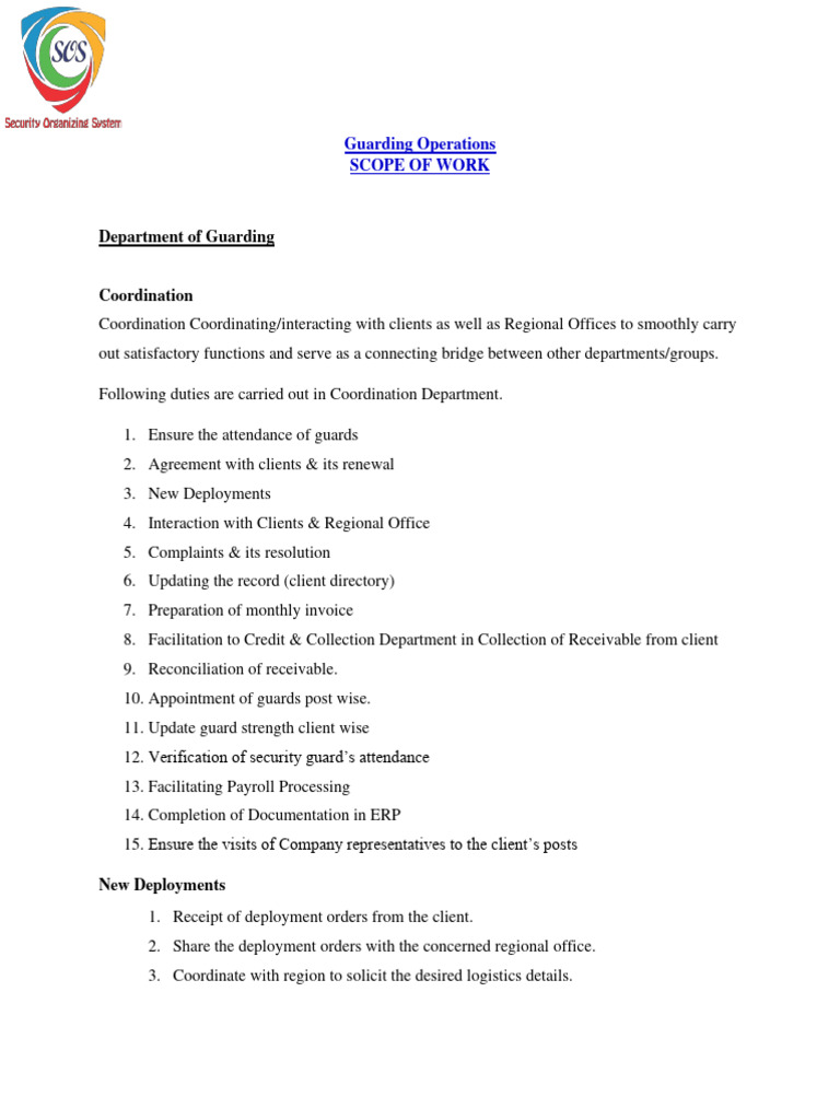 Guarding Operations Scope of Work Approved | PDF | Receipt | Business