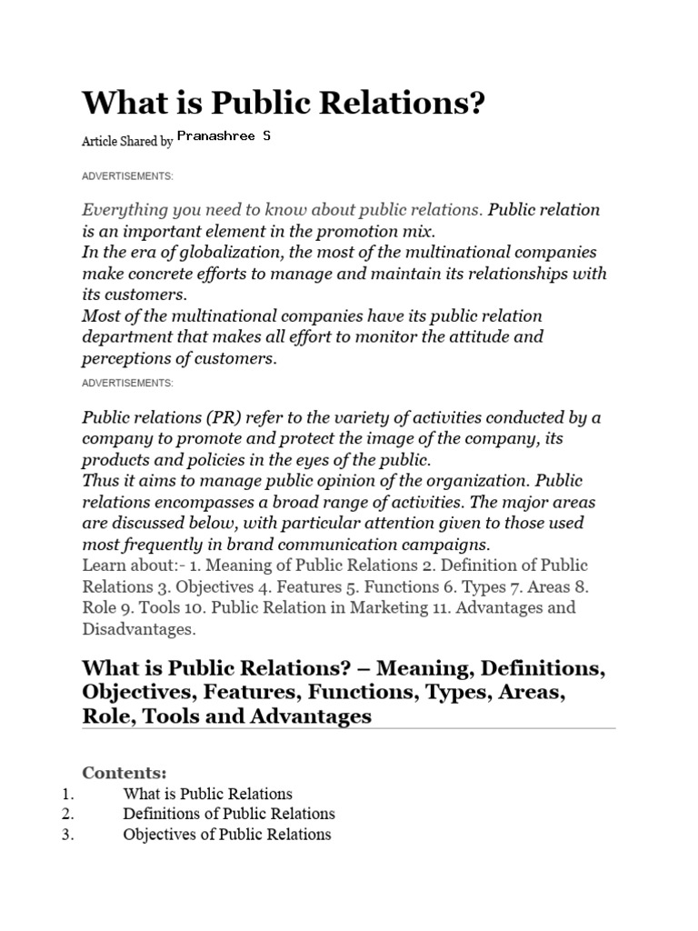 What Is Public Relations | PDF | Public Relations | Marketing