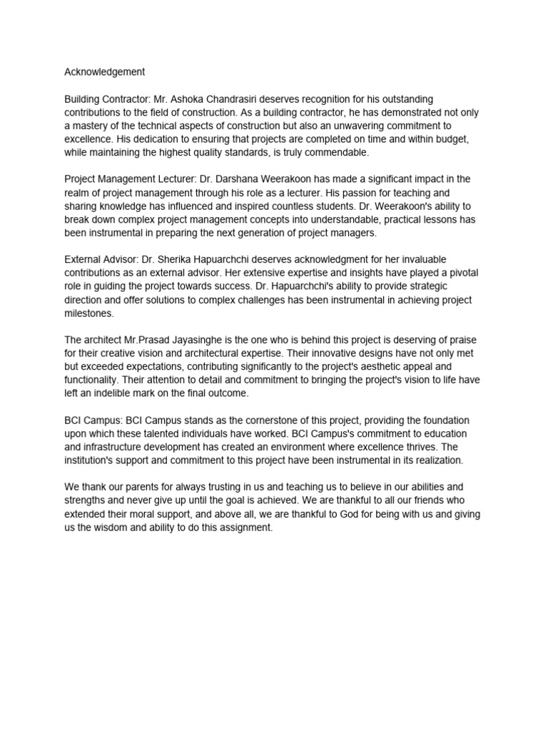 Aesthetic Acknowledgements for Project | PDF