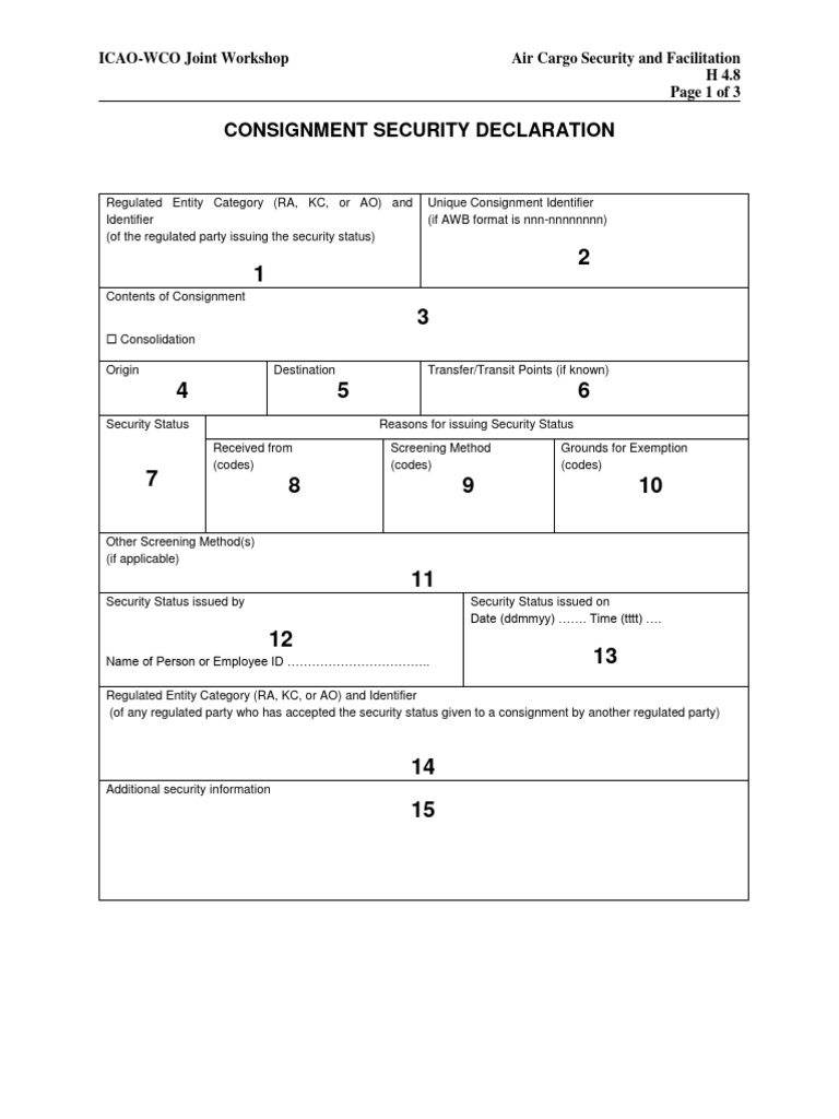 Consignment Security Declaration: ICAO-WCO Joint Workshop Air Cargo Security and Facilitation H ...