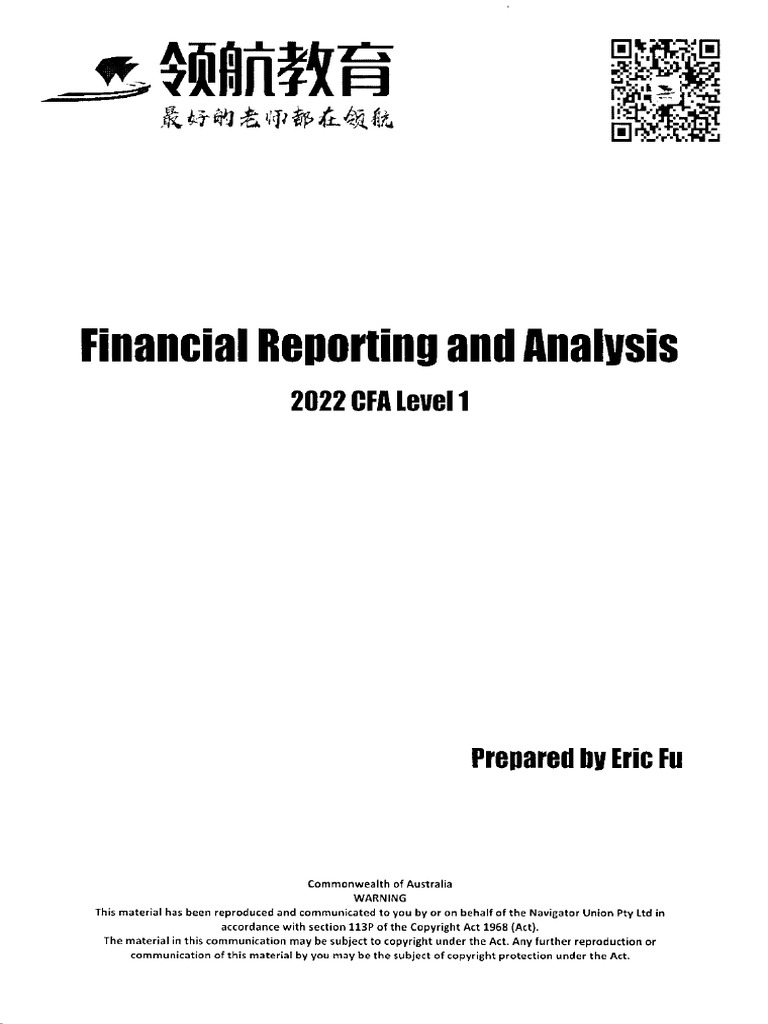 Financial Reporting & Analysis - 2022 CFA Level 1 | PDF