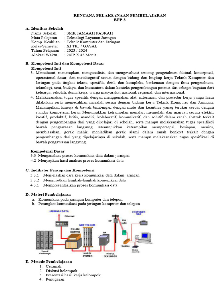 RPP-3 Teknologi Layanan Jaringan Kelas XI TKJ | PDF
