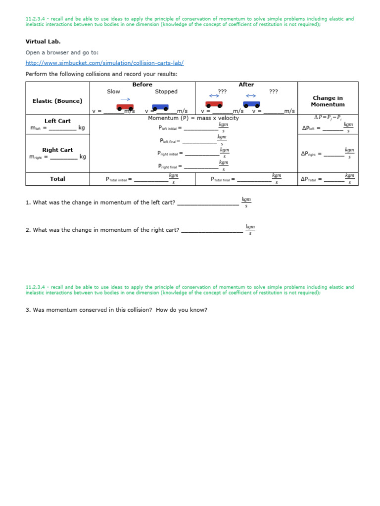 Simulation. Collisions | PDF | Momentum | Collision