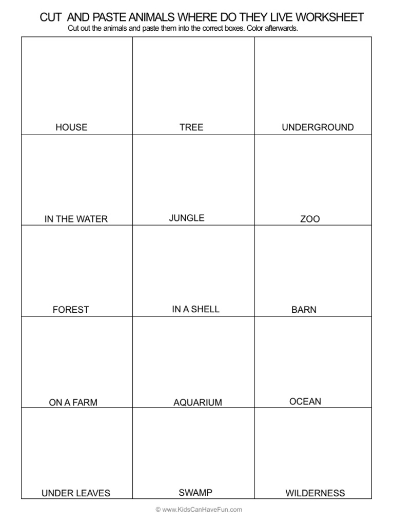 Cut and Paste Animals Where Do They Live Worksheet | PDF