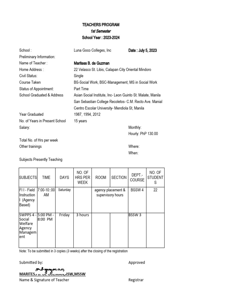 Teacher's Program 2023-2024 | PDF