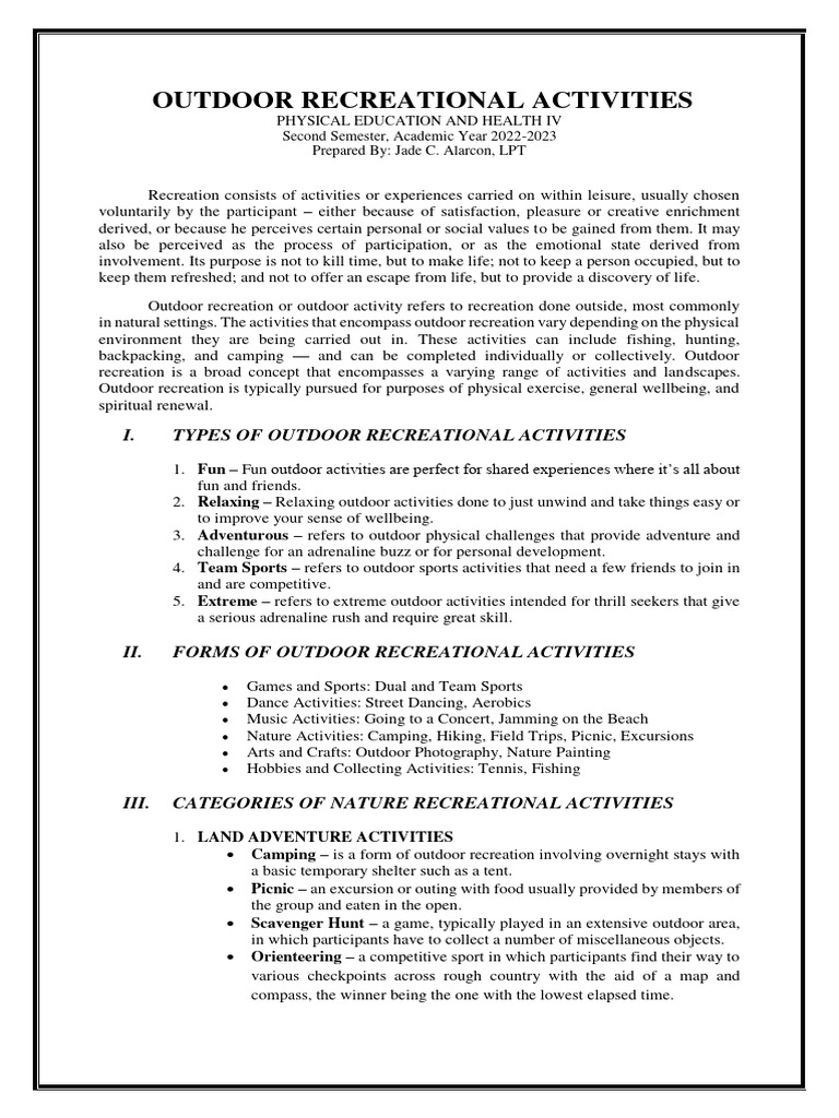 Outdoor Recreational Activities | PDF