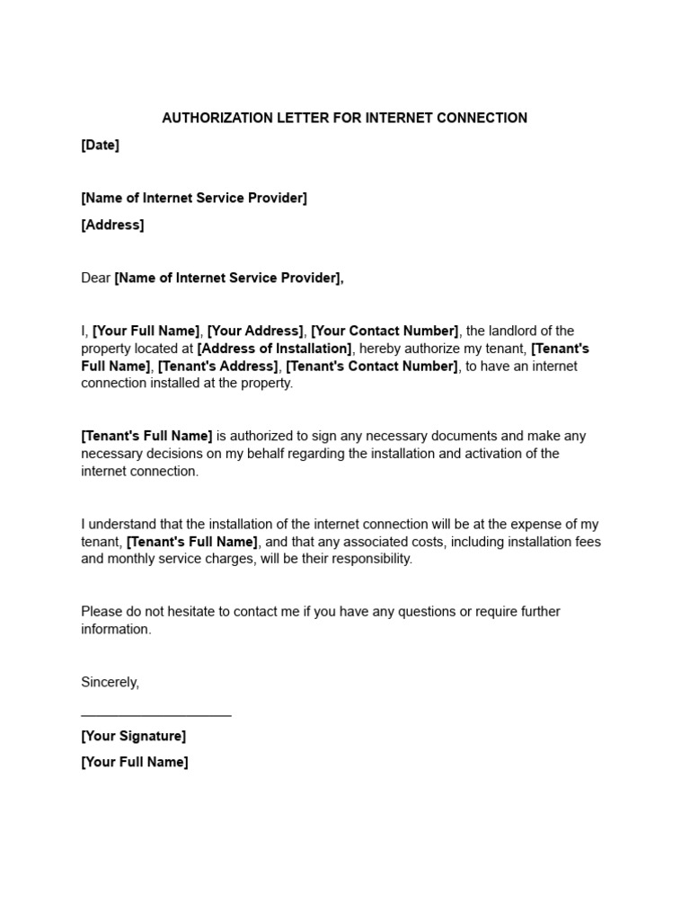 Authorization Letter For Internet Connection | PDF