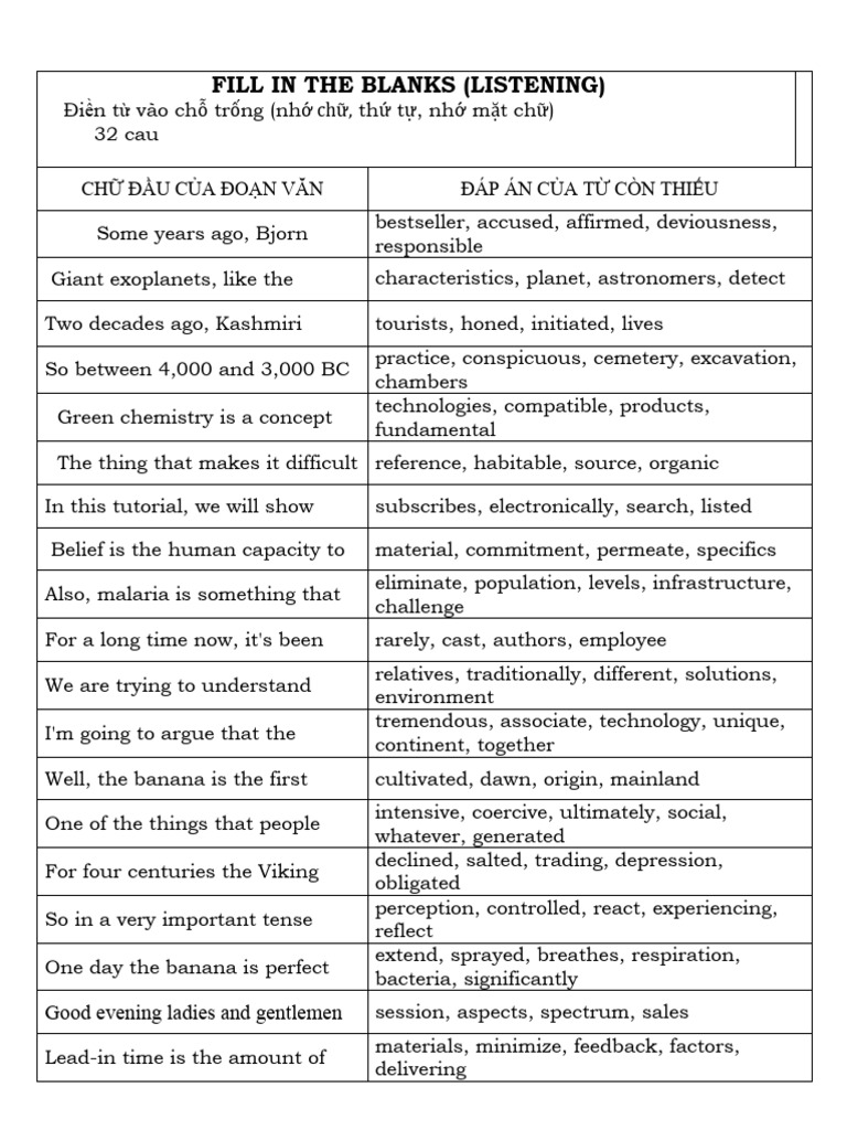 Listening Fill-in-the-Blanks Exercise | PDF