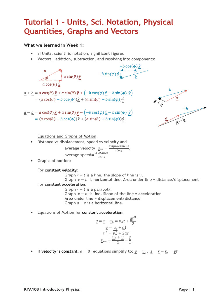 T1 - Vectors, Graphs of Motion | PDF | Velocity | Speed