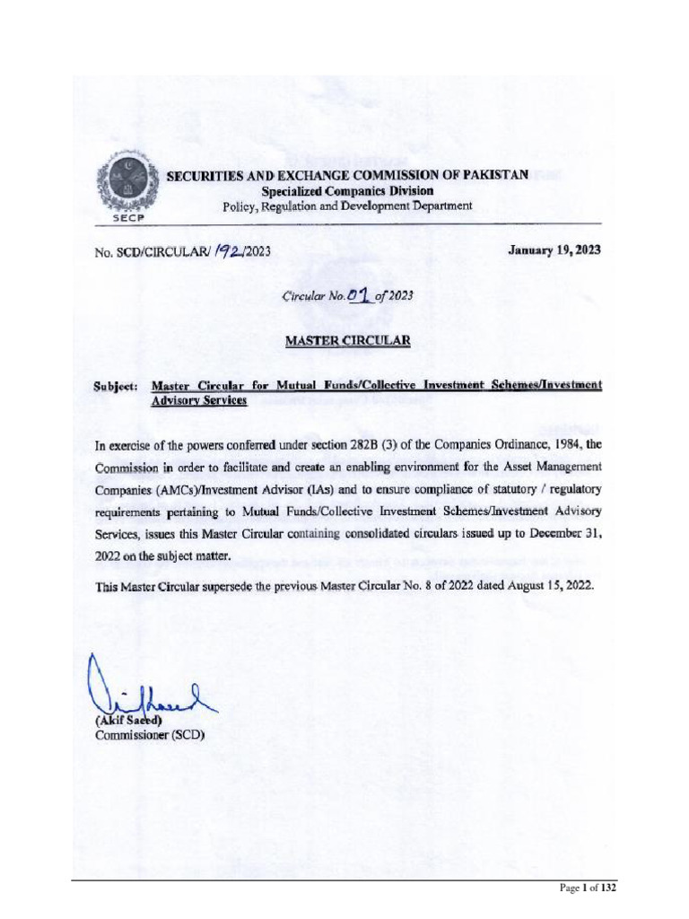 Circular No.01 of 2023 Master Circular For Mutual Funds MF CIS IAS Updated Dec 2022 | PDF ...