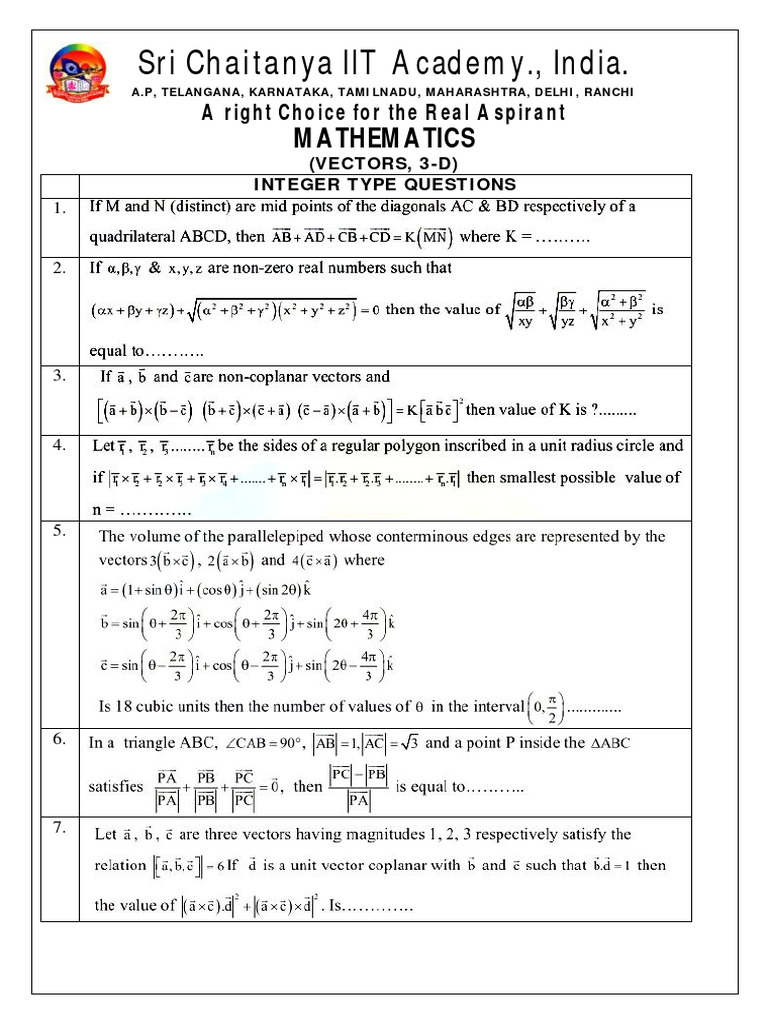 Sri Chaitanya IIT Academy., India.: Mathematics | PDF | Applied ...