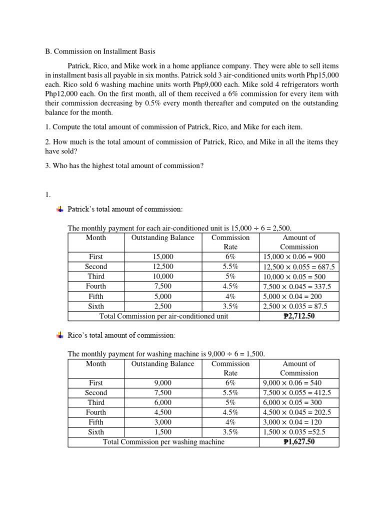 Commission On Installment Basis | PDF | Home Appliance | Machines