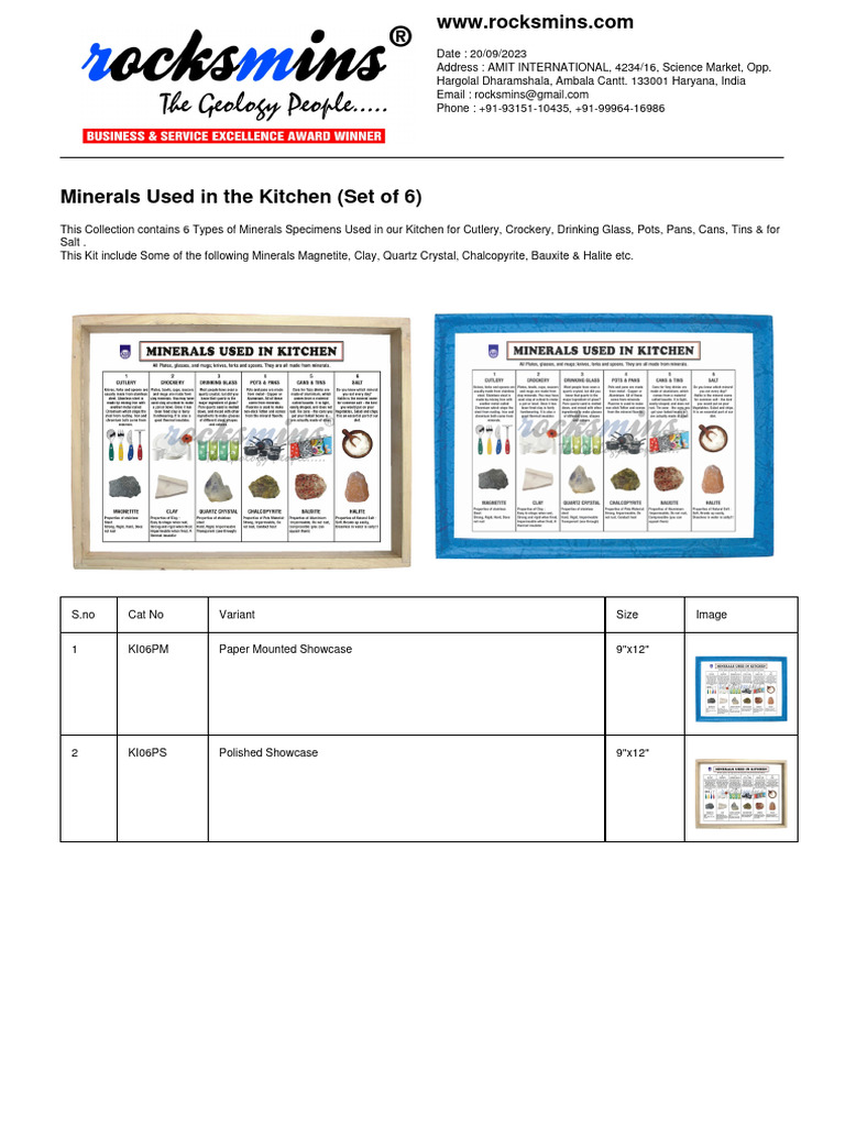 Minerals Used in The Kitchen (Set of 6) | PDF