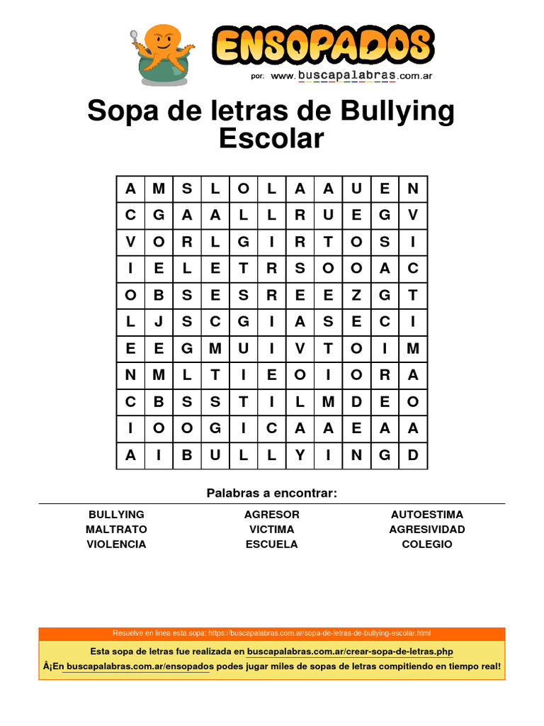 Sopa de Letras de Bullying Escolar | PDF