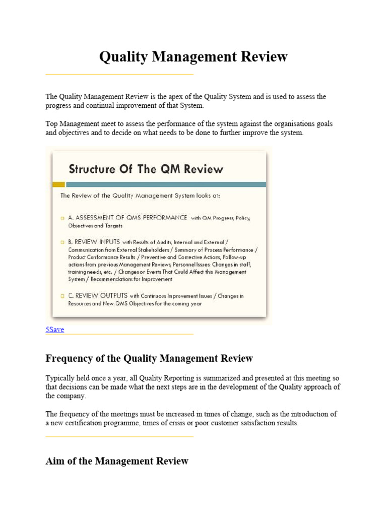 Quality Management Review | PDF | Quality Management | Quality ...