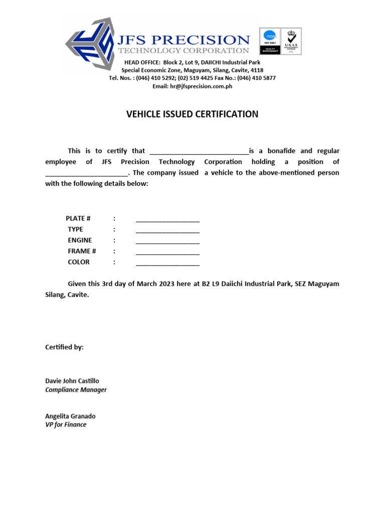 Vehicle Issued Certification | PDF | Cars Of Japan | Motor Vehicle ...