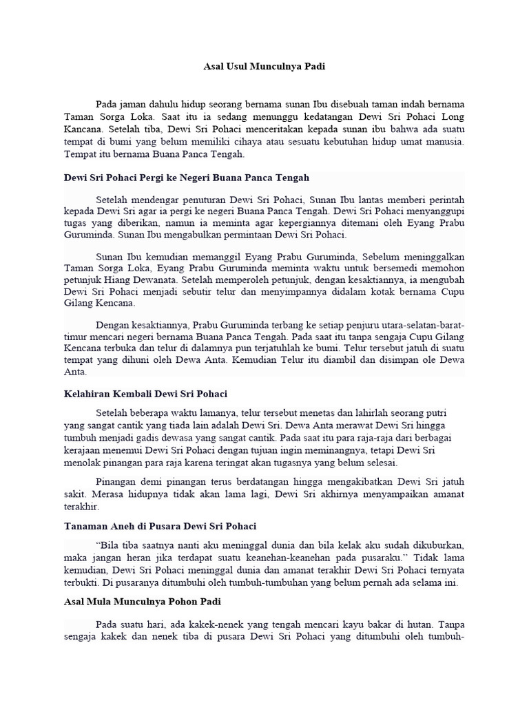 Asal Usul Munculnya Padi | PDF