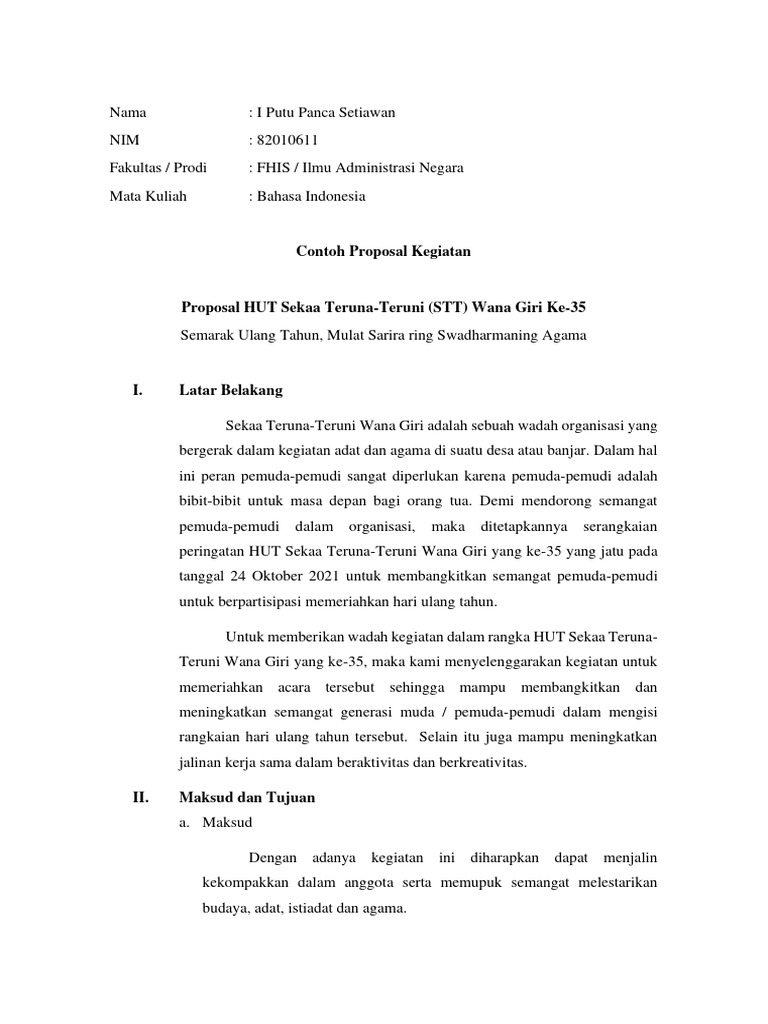 Contoh Proposal Kegiatan | PDF | Kesehatan Holistik | Gaya Hidup