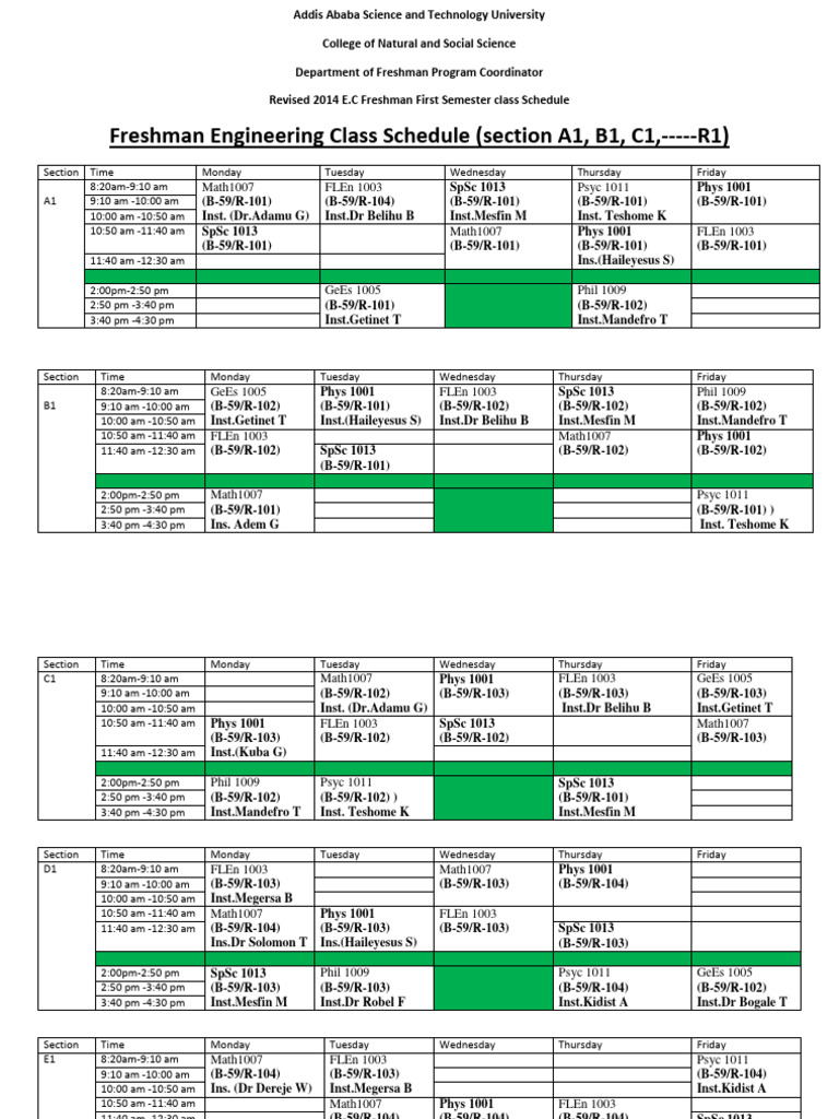1st Semester Class Schedule | PDF