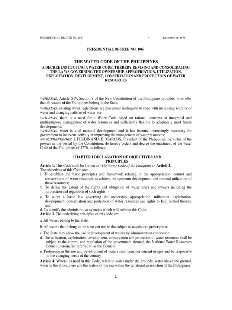 Philippine Water Code Overview | PDF | River | Groundwater