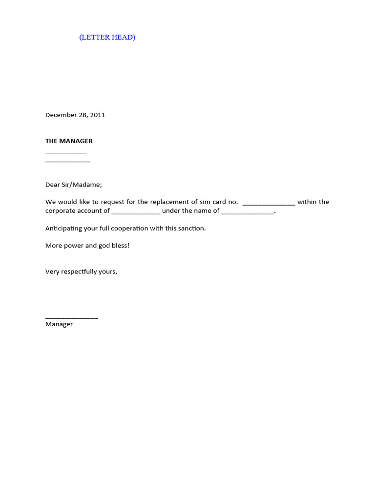 Request For Replacement of Sim Card | PDF