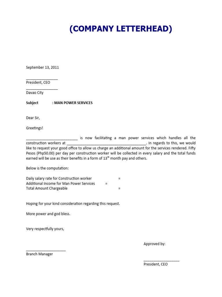 Manpower Services Request Letter | PDF | Business
