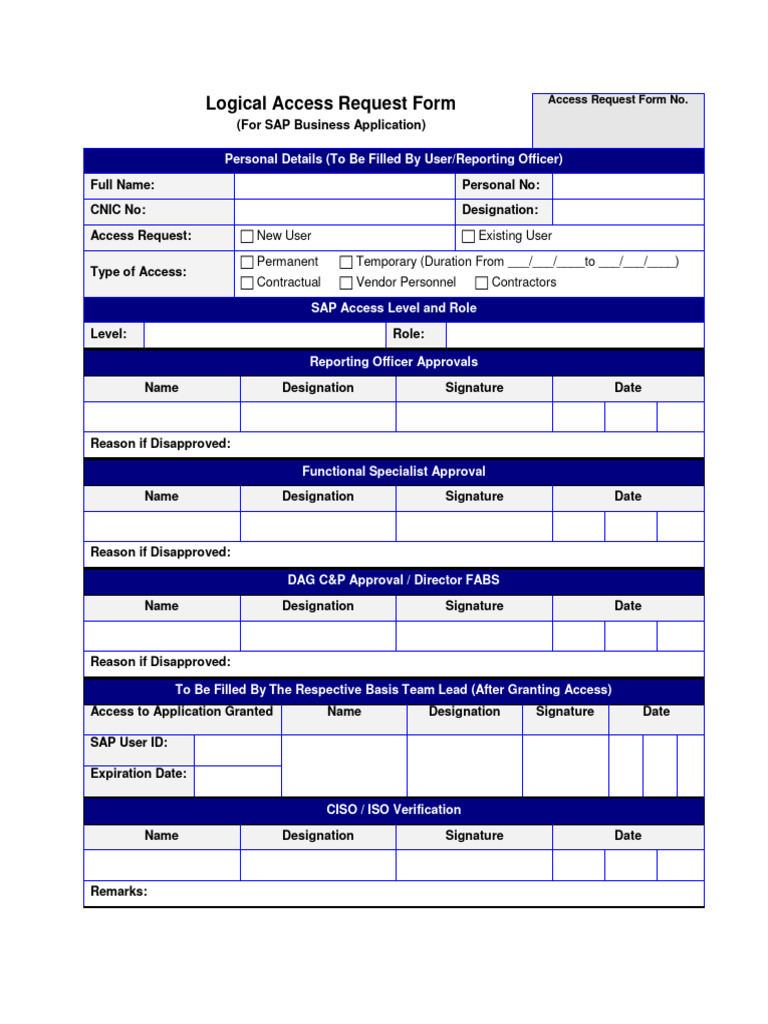 Logical Access Request Form Sap Pdf