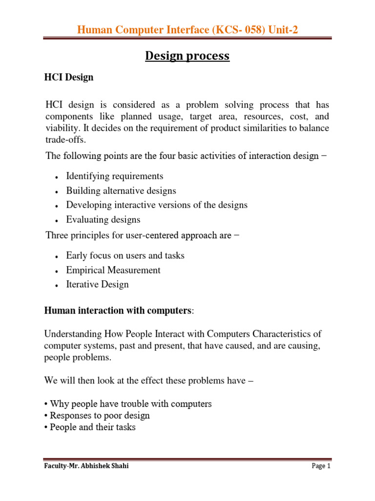 HCI Unit-2 - Notes | PDF | Perception | Memory