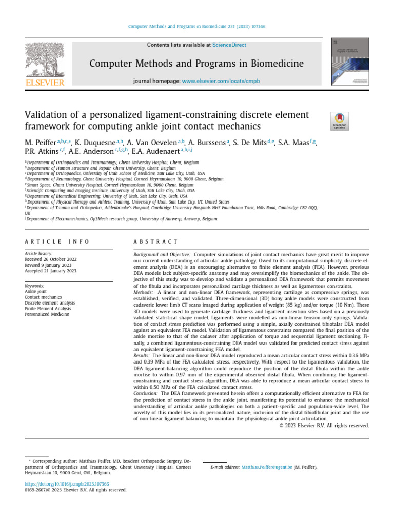 Validation Of A Personalized Ligament Constraining D 2023 Computer