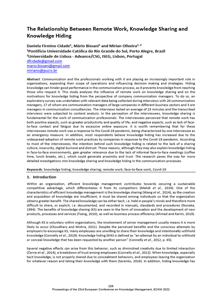 The Relationship Between Remote Work Knowledge Sha Pdf