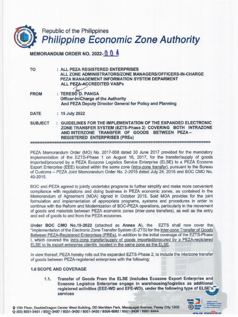 Mo No 2022 004 Peza Ezts Pdf