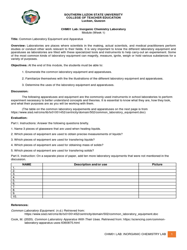 Module - CHM01 Lab - Week 1 | PDF | Laboratories | Glasses