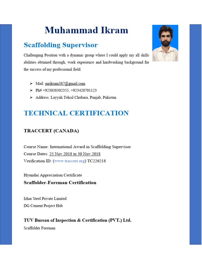 Scaffolding Supervisor Resume of Muhammad Ikram | PDF | Computers