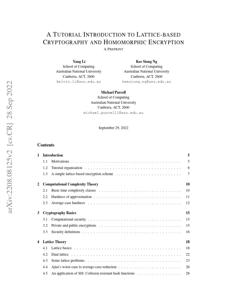 A Tutorial Introduction To Lattice-Based Cryptography and Homomorphic Encryption | PDF | Time ...