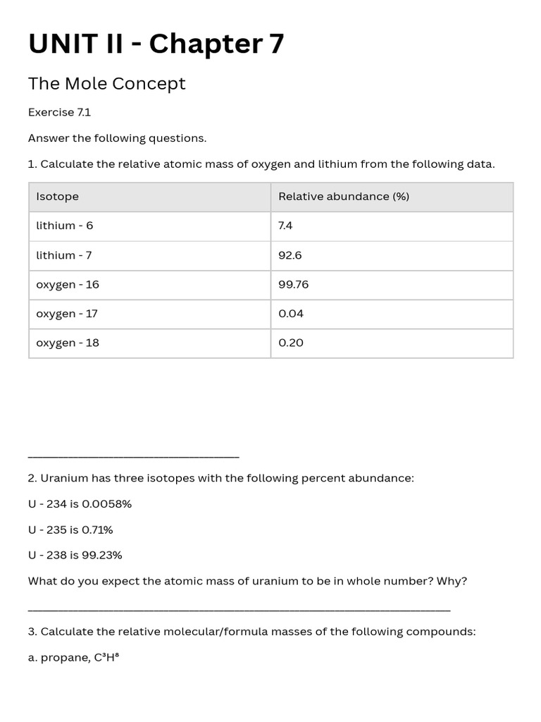 UNIT II - Chapter 7 - 20230916 - 154503 - 0000 | PDF | Mole (Unit) | Molecules