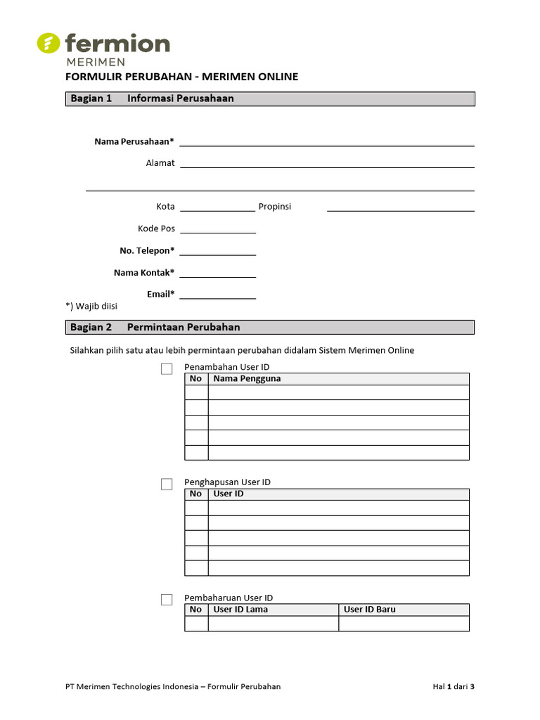 Formulir Perubahan | PDF | Bisnis