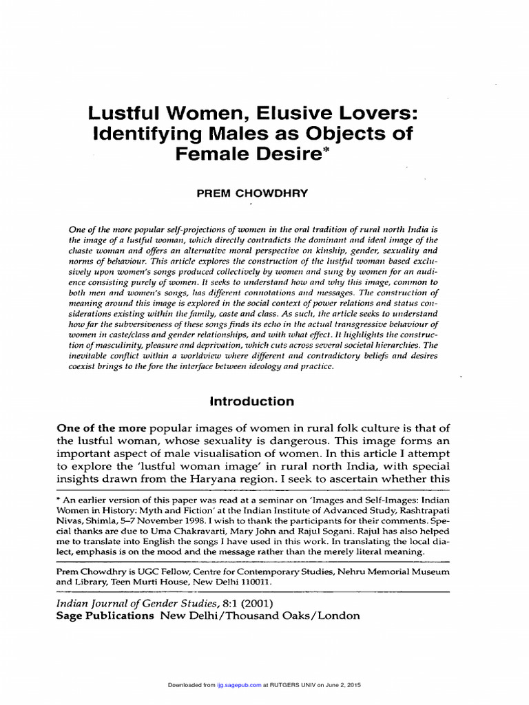Lustful Women, Elusive Lovers - Identifying Males As Objects of Female ...