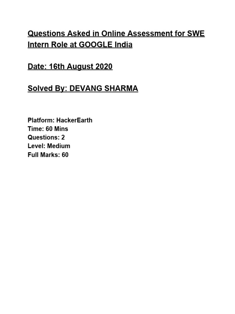 Google-India SWE Intern OA Questions | PDF