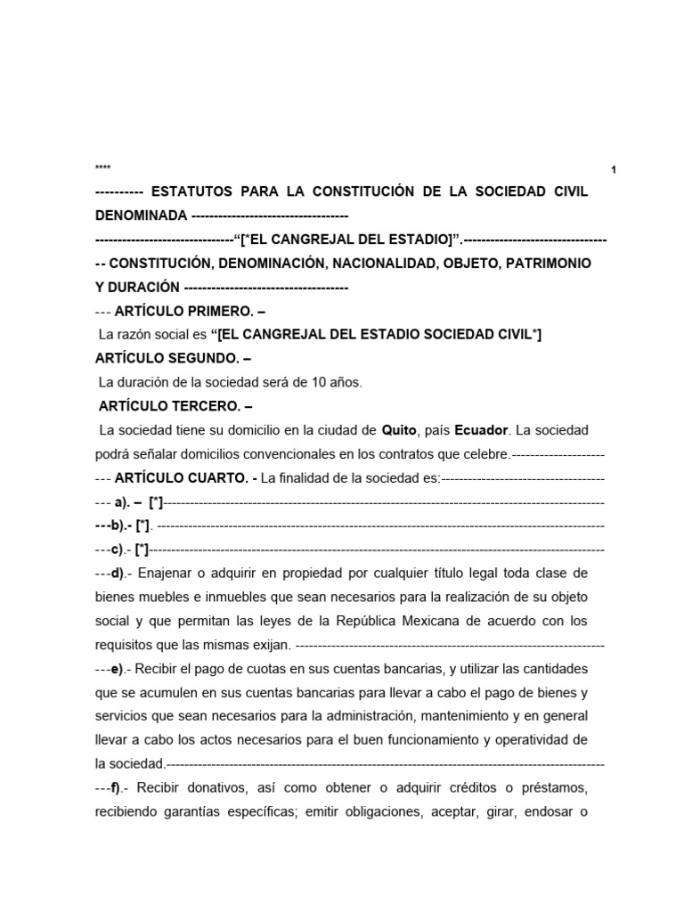 Machote de Contrato de Sociedad Civil | Descargar gratis PDF | Impuesto ...