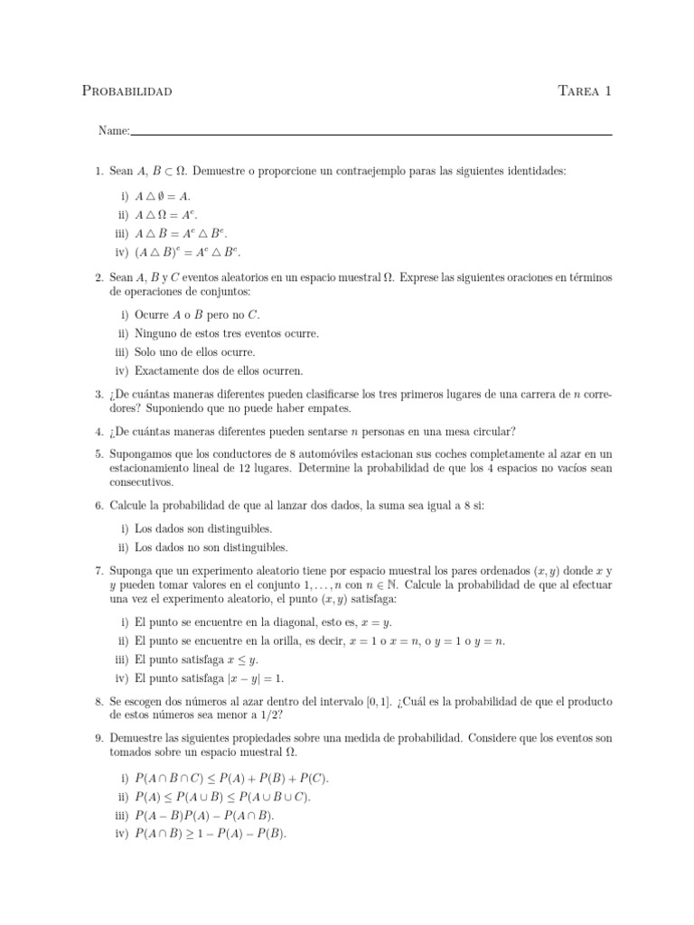 Tarea 1 Probabilidad 2023 | PDF | Probabilidad | Matemáticas