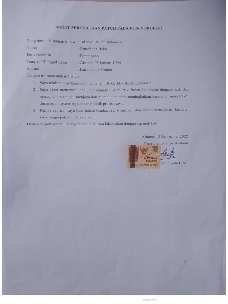 Surat Kode Etik Bidan | PDF