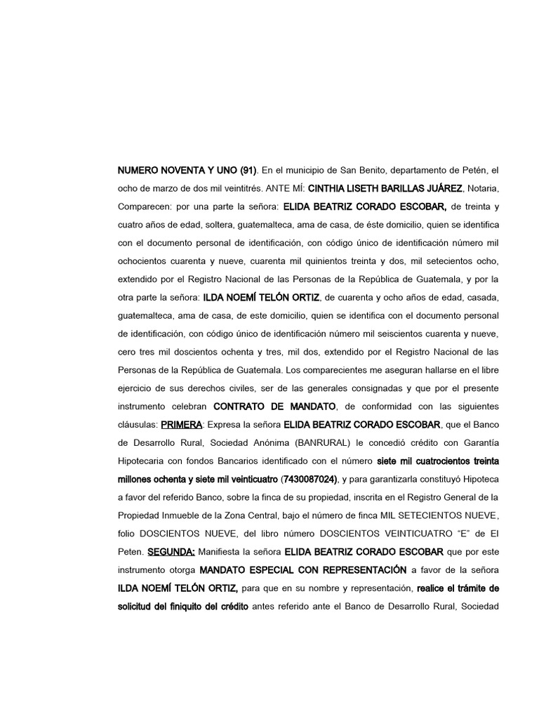 Mandato Especial para Tramitar Carta de Pago. Elida Beatriz Corado ...