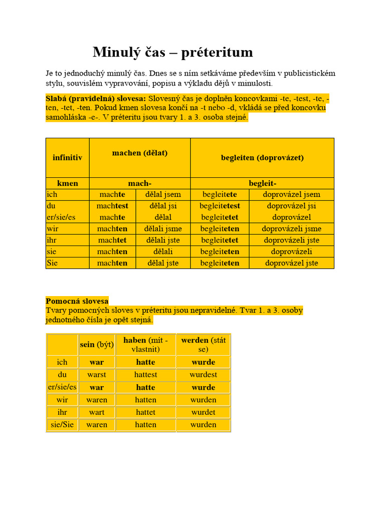 Minulý Čas - Préteritum | PDF