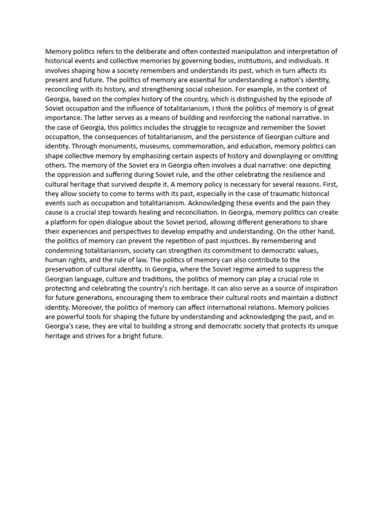 Memory Politics Refers To The Deliberate and Often Contested ...