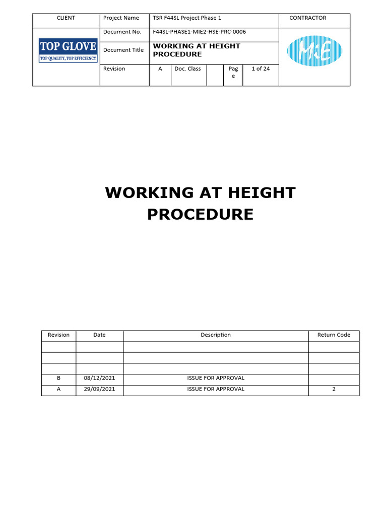 Working at Height Safety Procedure | PDF | Scaffolding | Safety