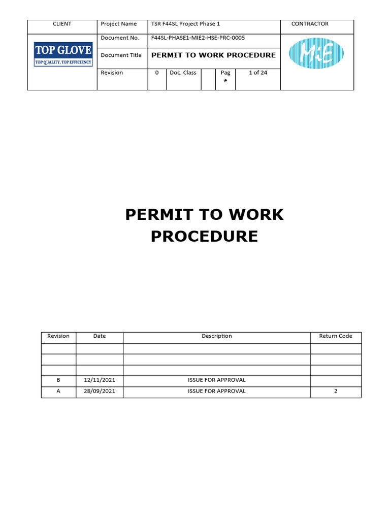 Permit To Work Procedure | PDF | Fires | General Contractor