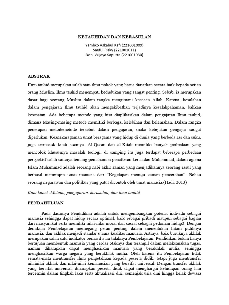 Ketauhidan Dan Kerasulan | PDF