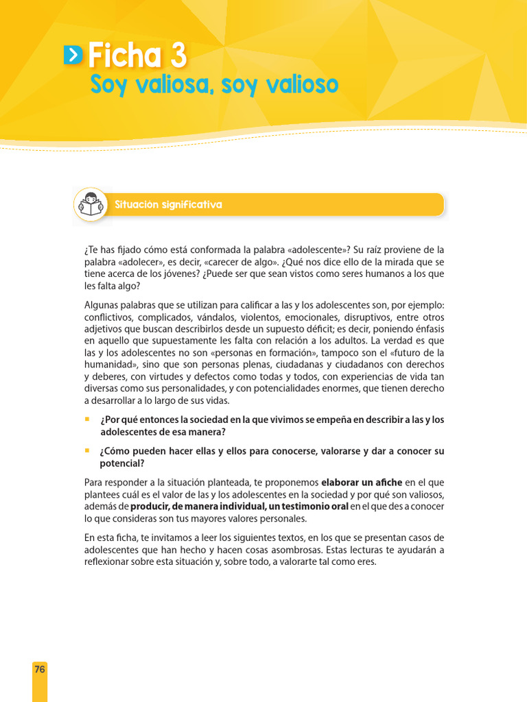 Soy Valiosa, Soy Valioso - Lectura 4° | PDF | Igualdad de género ...